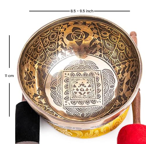 Large Tibetan Singing Bowl Set - 8.5" Master Healing Grade For Sound Bath Chakra 7 Metal Meditation Yoga By Himalayan Bazaar