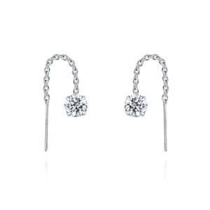 threader earrings 925 silver cz drop pull through chain ear line cubic zirconia dangle earrings for women white