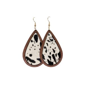 bohemia cow leopard print earrings lightweight genuine leather wood teardrop earrings handmade western vintage cowgirl cowboy turquoise jewelry