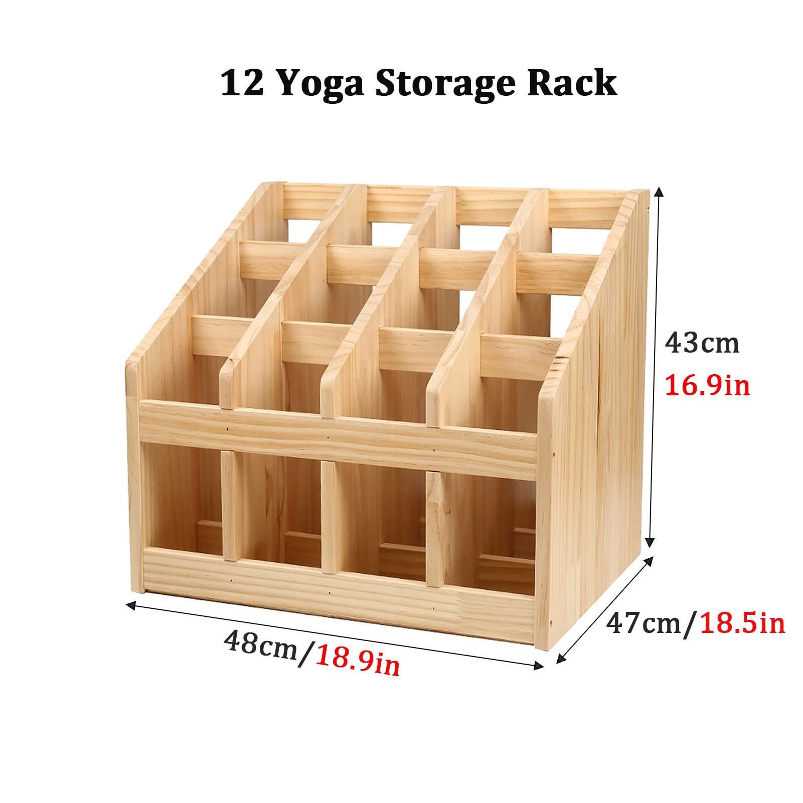 YLLFF Large Capacity Yoga Mat Storage Rack Floor Stand, 12 Compartment Wooden Yoga Mat Holder Carpets Organizer for Home, Gym, Easy to Install