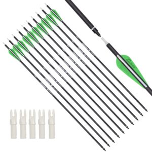 archery bow carbon arrow hunting target practice arrows 26 inch with removable tips for compound & recurve bow spine 500 12pcs pack