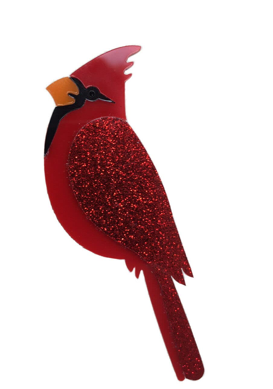 Generic Bird Brooch Pin for Women and Men, Acrylic Cardinal Red Bird Christmas Pin with Glitter, Winter Bird Jewelry for the Holidays