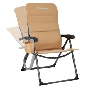 kingcamp reclining camping folding chair, padded lumbar support heavy duty high back adults chairs with carry strap pocket for garden lawn patio outdoor camp