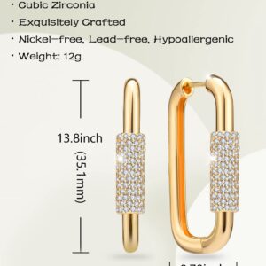 Richapex Chunky Hoop Earrings for Women 18K Gold Plated Fashion Gold Hoop Earrings Hypoallergenic Rectangle Thick Earrings with Cubic Zirconia