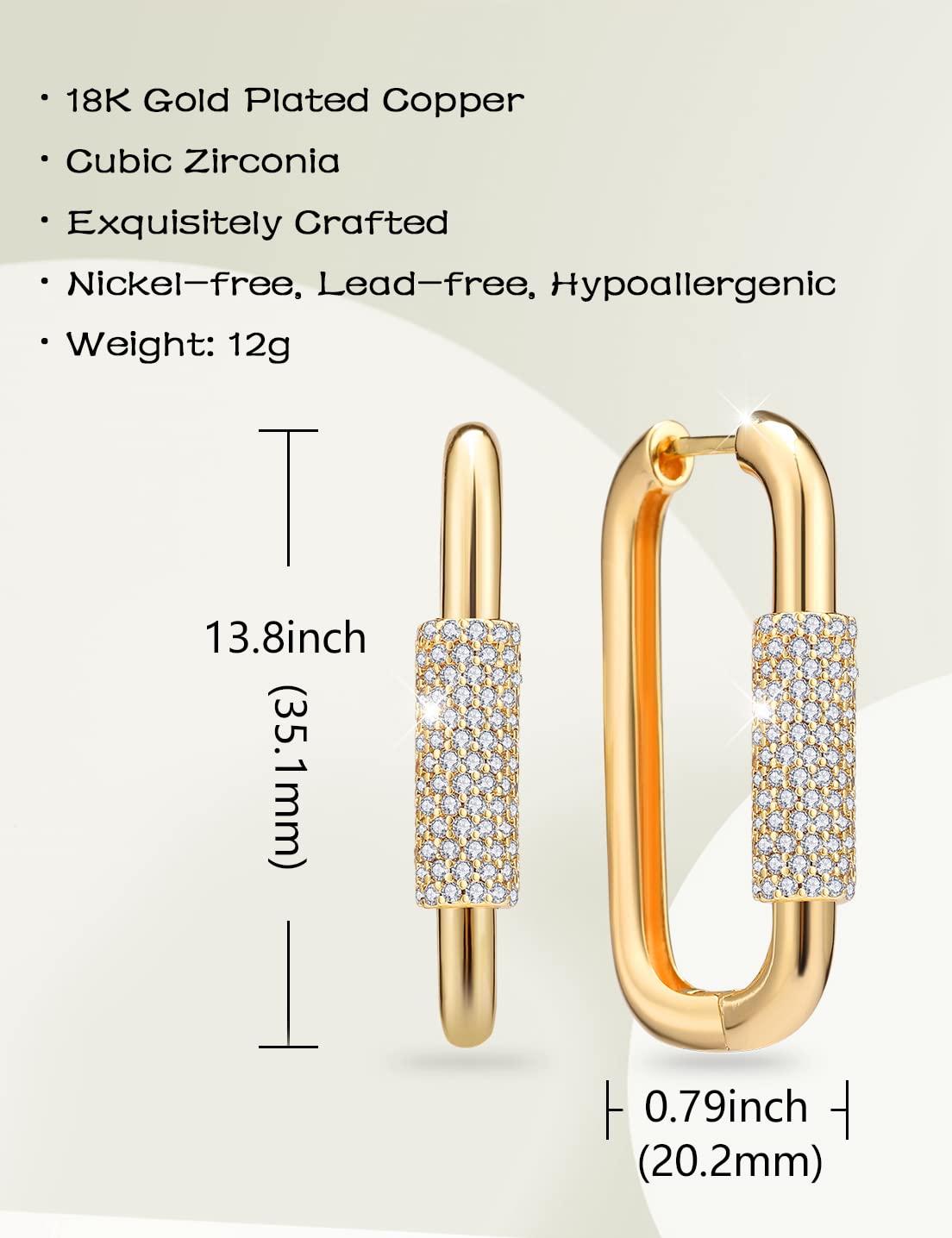 Richapex Chunky Hoop Earrings for Women 18K Gold Plated Fashion Gold Hoop Earrings Hypoallergenic Rectangle Thick Earrings with Cubic Zirconia