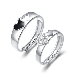 promise rings for couples matching rings sets 925 sterling silver i love you engagement ring for her and him wedding band adjustable couple rings for 2 women size 68 men size 911, precious metal,