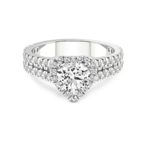 friendly diamonds 2 carat | igi certified heart shape lab grown diamond ring | 14k or 18k in white, yellow or rose gold | luna split shank halo diamond ring | fg-vs1-vs2 quality