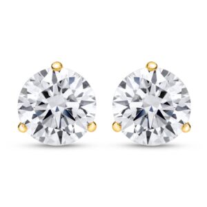 1 carat natural round brilliant solitaire diamond stud earrings for women 14k yellow gold 3 prong martini cocktail push back (g-h color si2-i1 clarity)