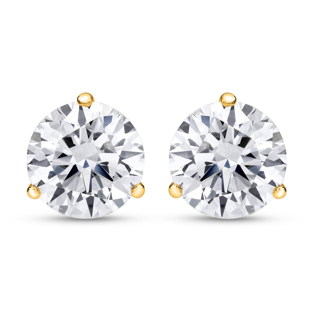 1 Carat Natural Round Brilliant Solitaire Diamond Stud Earrings for Women 14K Yellow Gold 3 Prong Martini Cocktail Push Back (G-H Color SI2-I1 Clarity)