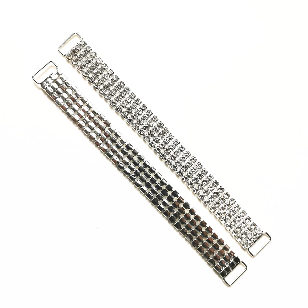 10pcs 4ROWS 165MM Full Crystal Rhinestone Bikini Connectors Buckle Metal Chain for Swimming Wear Bikini Decoration (Silver Clear)