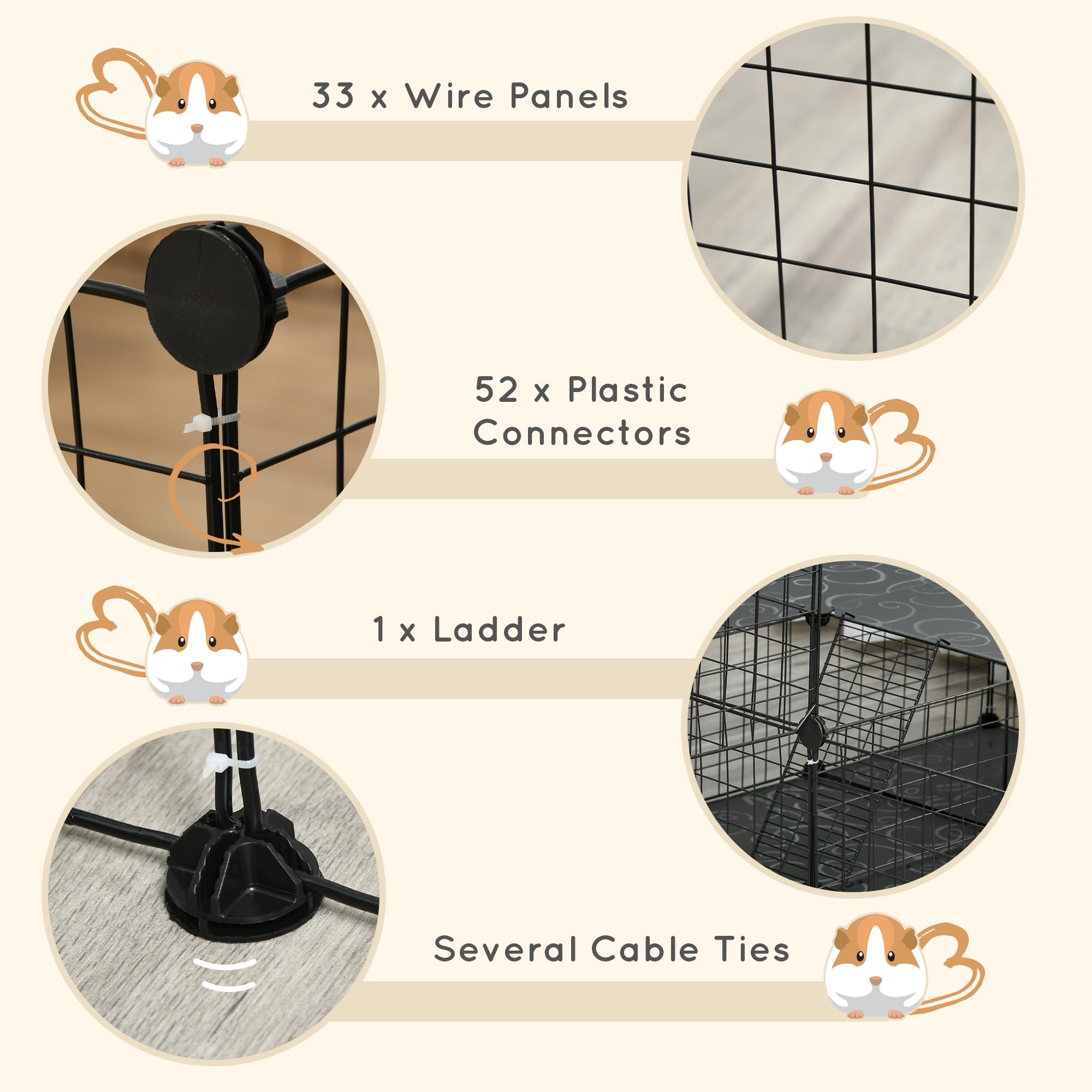 PawHut 47 Panels Pet Playpen, Small Animal Playpen with Doors, Portable Metal Wire Yard Bunny Pen for Guinea Pigs, Chinchillas, 14" x 14"