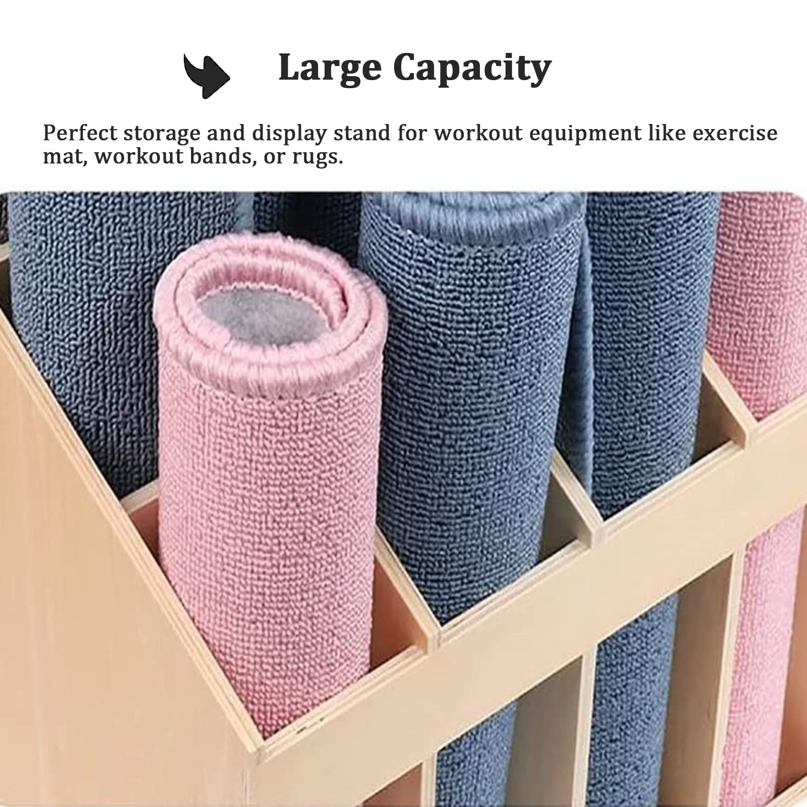 YLLFF Large Capacity Yoga Mat Storage Rack Floor Stand, 12 Compartment Wooden Yoga Mat Holder Carpets Organizer for Home, Gym, Easy to Install