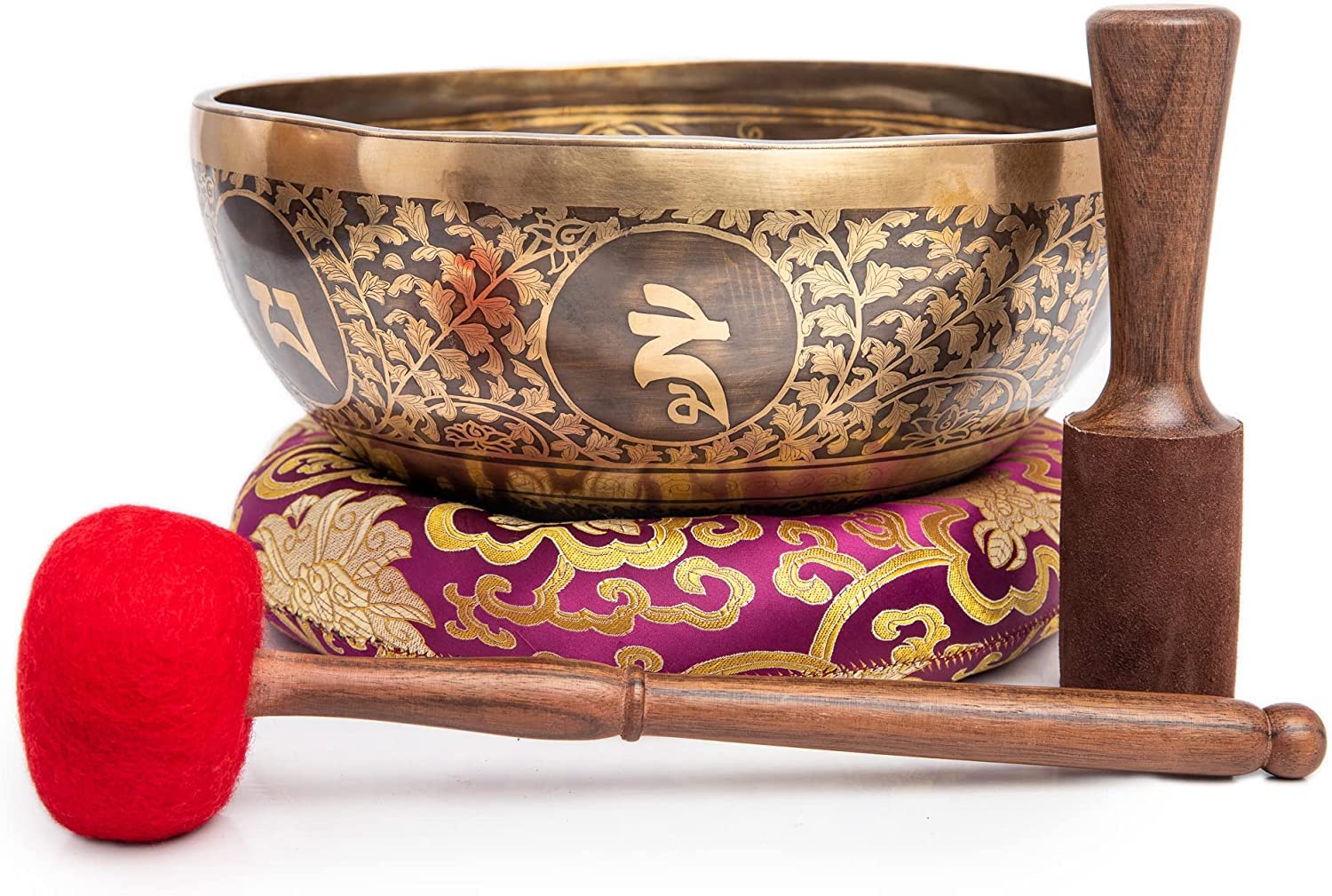 Large Tibetan Singing Bowl Set - Hand Carved 12" Master Healing Professional Grade For Sound Bath Chakra 7 Metal Meditation Yoga By Himalayan Bazaar