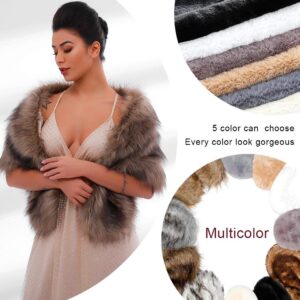 BODIY Bride Fur Shawls and Wraps 1920s Bridal Wedding Faux Fur Scarf Winter Sleeveless Fur Stole for Women and Bridesmaids (Brown)