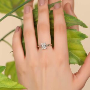 VINSON 2 Ct Emerald Cut Moissanite Solitaire Ring in Sterling Silver Engagement Ring For Women (12.5)