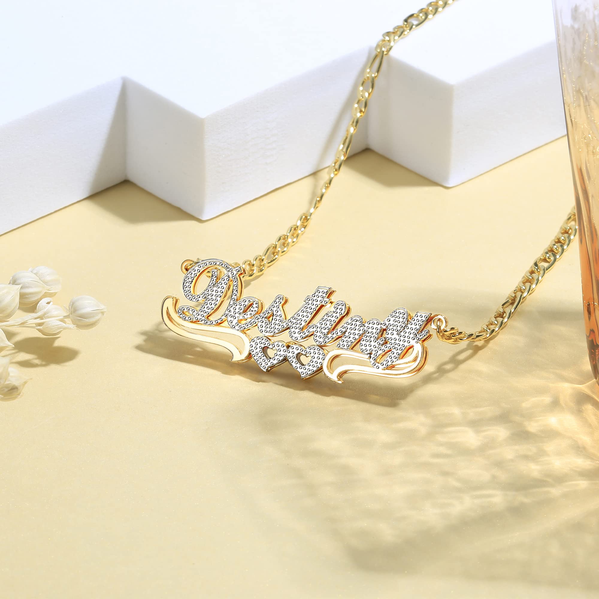 Jewenova Double Plated Name Necklace Two Tone Personalized Name Date Necklace Customized Gold Name Necklace Jewelry with Name jewelry for Women Lover Women