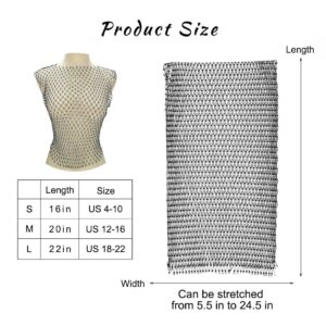 DRESBE Rhinestone Mesh Body Chains Hollow Tank Tops Bikini Crop Top Party Body Jewelry Accessories for Women and Girls (Black-O Neck-L)