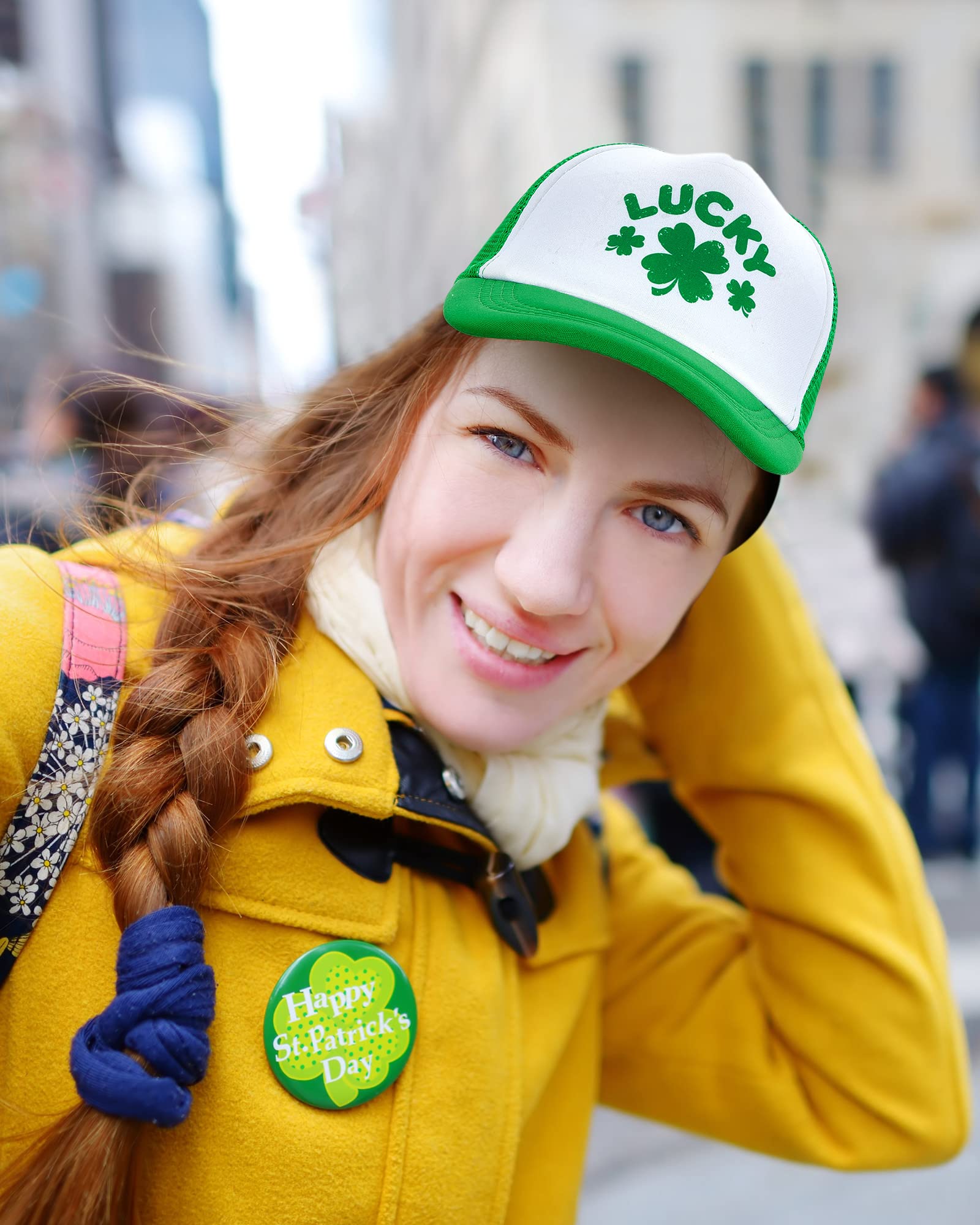 St. Patrick's Day Trucker Hat 2 Pieces Irish Green Mesh Cap Shamrock Hat Saint Patrick's Day Accessories Four-Leaf Clover Baseball Cap