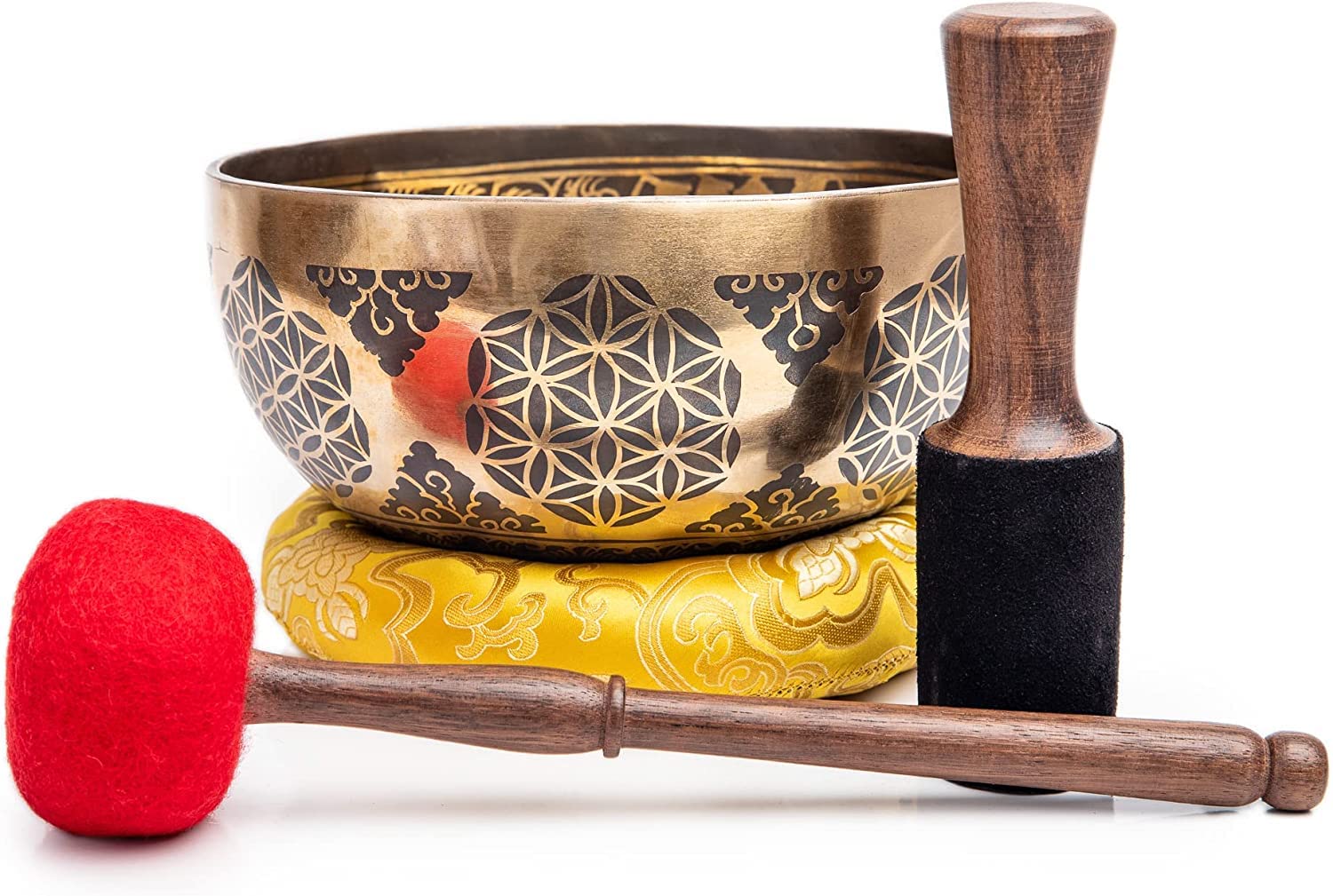 Large Tibetan Singing Bowl Set - 8.5" Master Healing Grade For Sound Bath Chakra 7 Metal Meditation Yoga By Himalayan Bazaar