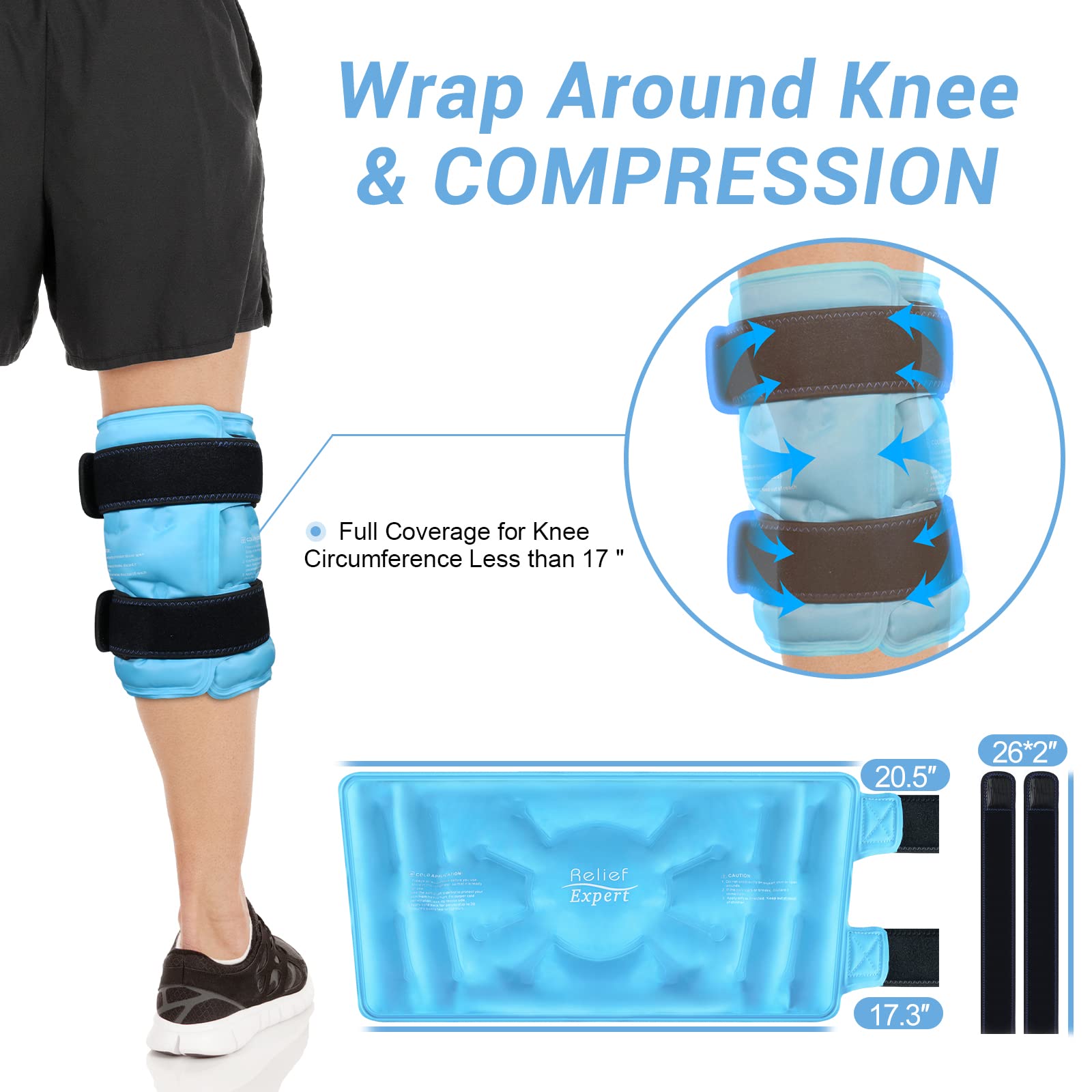 Relief Expert XL Knee Ice Pack Wrap Around Entire Knee After Replacement Surgery, Ice Pack for Knee Injuries Reusable Gel-Large