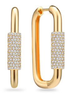 richapex chunky hoop earrings for women 18k gold plated fashion gold hoop earrings hypoallergenic rectangle thick earrings with cubic zirconia