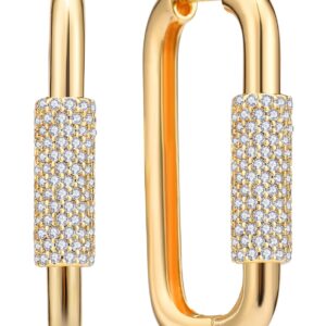 Richapex Chunky Hoop Earrings for Women 18K Gold Plated Fashion Gold Hoop Earrings Hypoallergenic Rectangle Thick Earrings with Cubic Zirconia