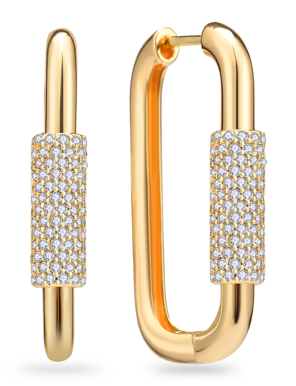 Richapex Chunky Hoop Earrings for Women 18K Gold Plated Fashion Gold Hoop Earrings Hypoallergenic Rectangle Thick Earrings with Cubic Zirconia