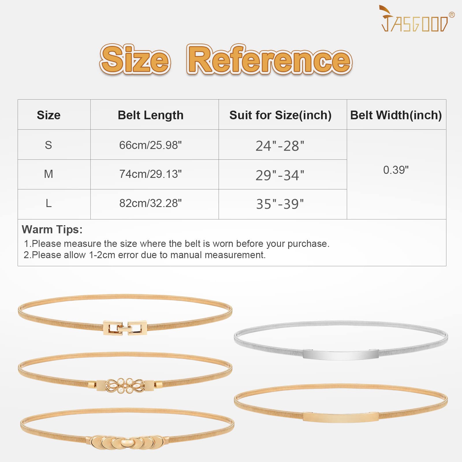 JASGOOD Women Skinny Metal Waist Belt Gold Waistband Elastic Metal Chain Waist Belt for Dress