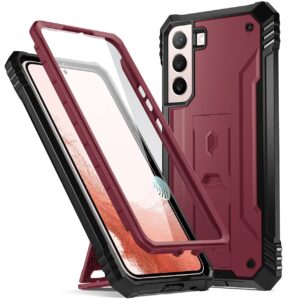 poetic revolution case for samsung galaxy s22 5g 6.1 inch, built-in screen protector work with fingerprint id, full body rugged shockproof protective cover case with kickstand, maroon red