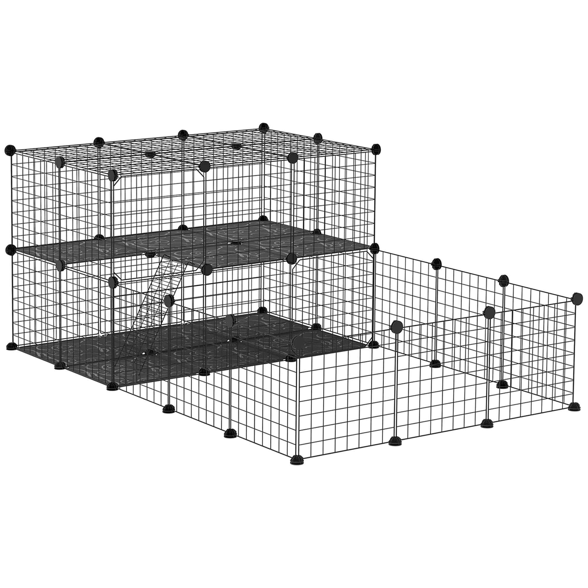 PawHut 47 Panels Pet Playpen, Small Animal Playpen with Doors, Portable Metal Wire Yard Bunny Pen for Guinea Pigs, Chinchillas, 14" x 14"