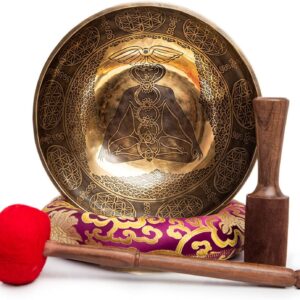 Large Tibetan Singing Bowl Set - Hand Carved 12" Master Healing Professional Grade For Sound Bath Chakra 7 Metal Meditation Yoga By Himalayan Bazaar