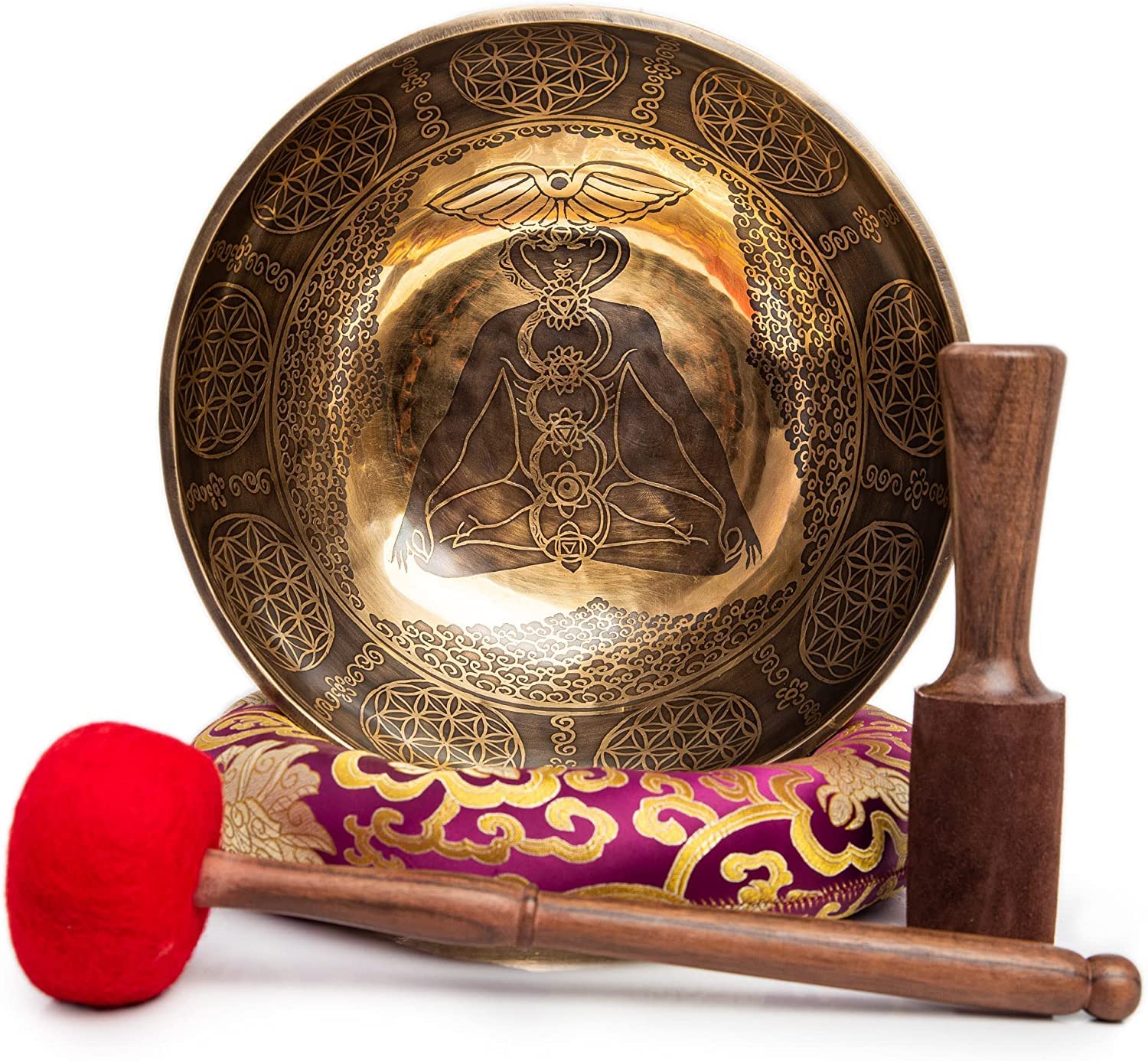 Large Tibetan Singing Bowl Set - Hand Carved 12" Master Healing Professional Grade For Sound Bath Chakra 7 Metal Meditation Yoga By Himalayan Bazaar