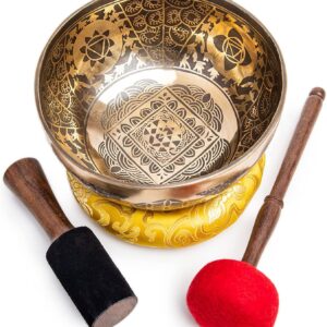 Large Tibetan Singing Bowl Set - 8.5" Master Healing Grade For Sound Bath Chakra 7 Metal Meditation Yoga By Himalayan Bazaar