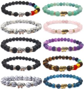 samoco 10pcs 8mm chakra bead bracelet elephant gifts for women men handmade gemstone bracelets stretch bracelet crystal lava rock reiki yoga balancing bracelets