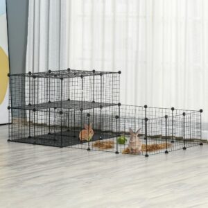 PawHut 47 Panels Pet Playpen, Small Animal Playpen with Doors, Portable Metal Wire Yard Bunny Pen for Guinea Pigs, Chinchillas, 14" x 14"