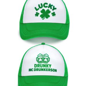 St. Patrick's Day Trucker Hat 2 Pieces Irish Green Mesh Cap Shamrock Hat Saint Patrick's Day Accessories Four-Leaf Clover Baseball Cap