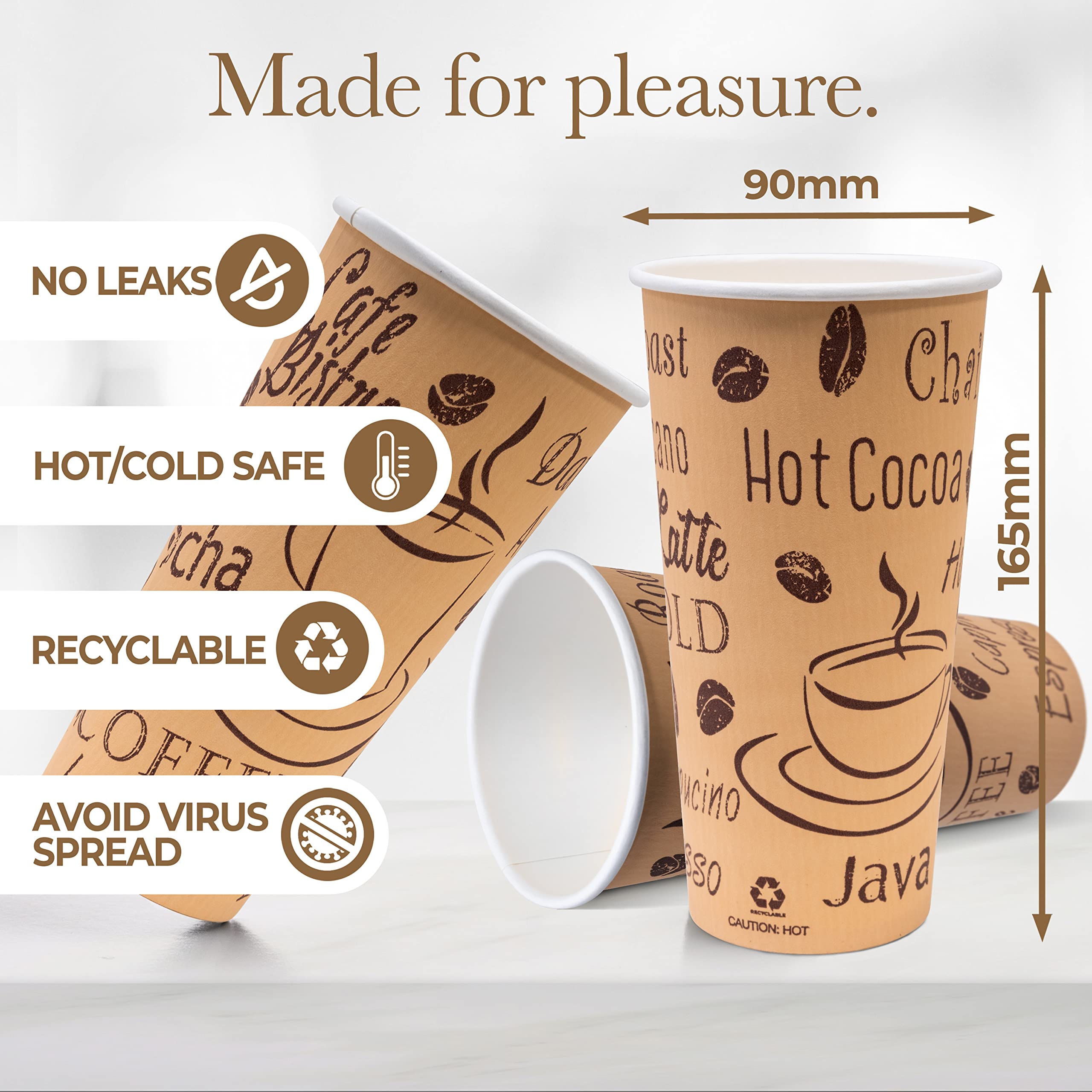 Shop Square 20 oz Paper Travel Mug (50 Pack) - Eco Friendly, Durable Cups with Lids for Hot & Cold Beverages