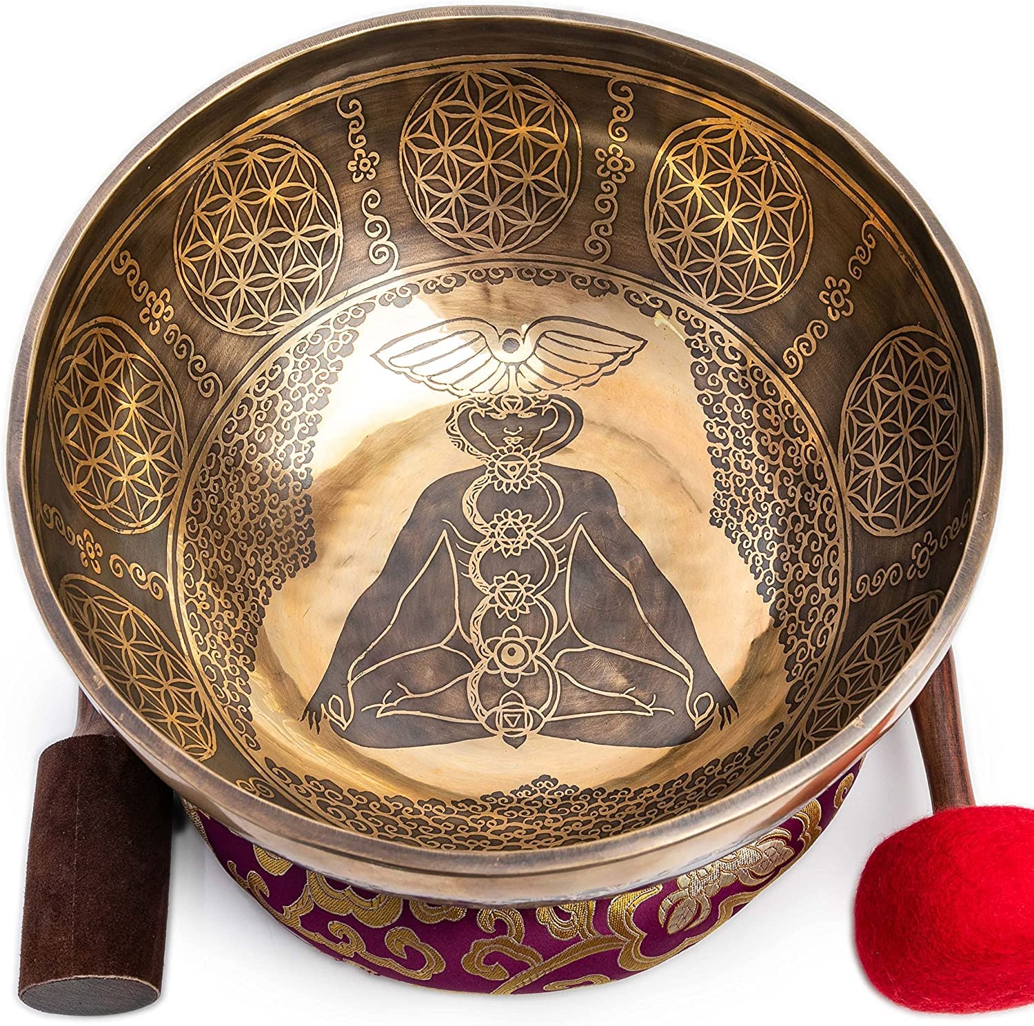 Large Tibetan Singing Bowl Set - Hand Carved 12" Master Healing Professional Grade For Sound Bath Chakra 7 Metal Meditation Yoga By Himalayan Bazaar