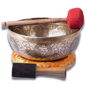 large tibetan singing bowl set - 9" master healing grade for sound bath chakra 7 metal meditation yoga by himalayan bazaar