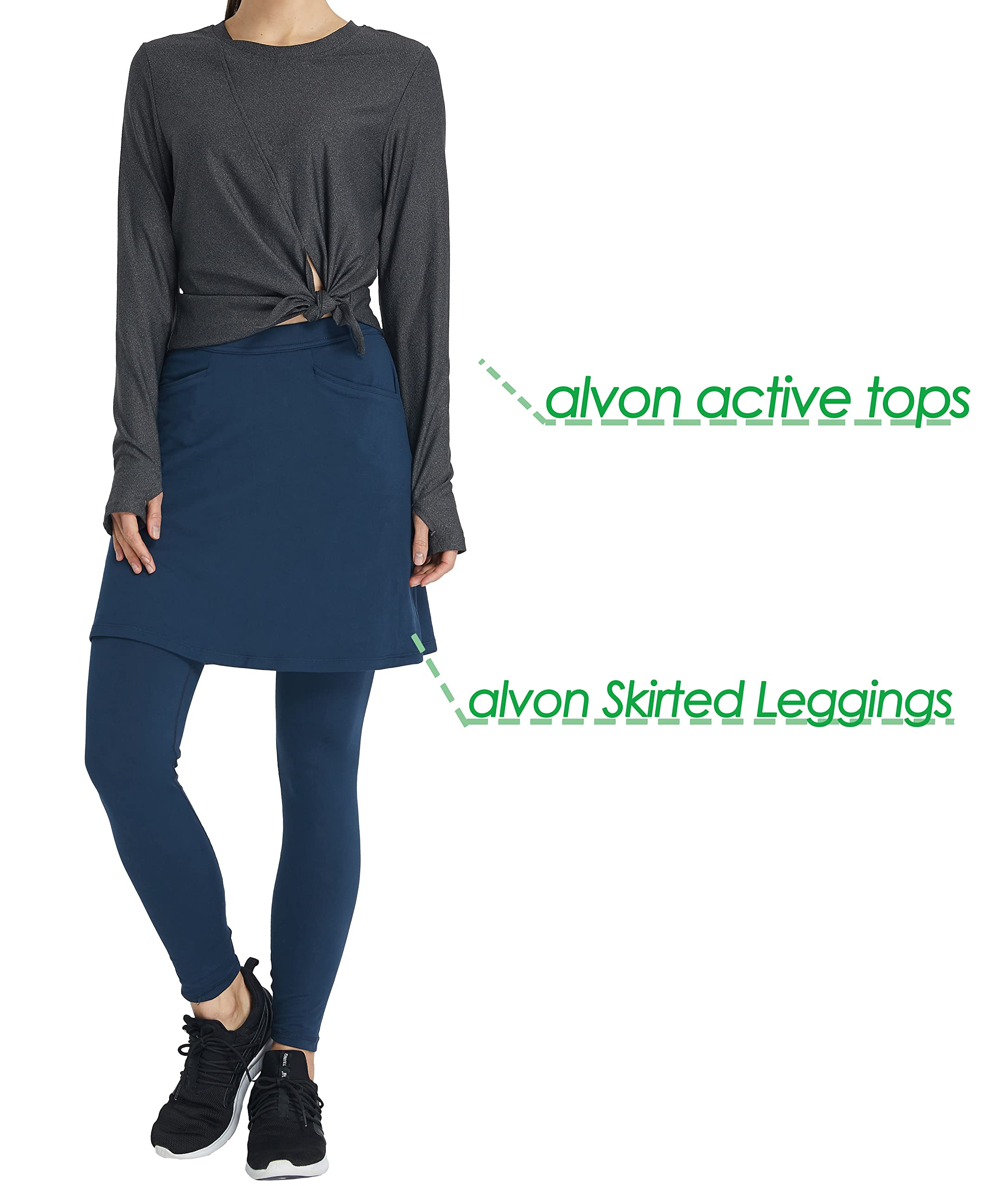 alvon Women Knee Length Skirts with Leggings Modest Skirt with Leggings Golf Skirt with Leggings Athletic Skort with Leggings Hiking Navy L