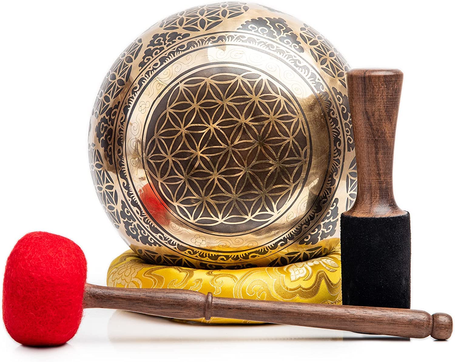 Large Tibetan Singing Bowl Set - 8.5" Master Healing Grade For Sound Bath Chakra 7 Metal Meditation Yoga By Himalayan Bazaar