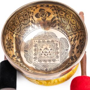 Large Tibetan Singing Bowl Set - 8.5" Master Healing Grade For Sound Bath Chakra 7 Metal Meditation Yoga By Himalayan Bazaar