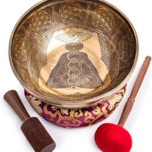 Large Tibetan Singing Bowl Set - Hand Carved 12" Master Healing Professional Grade For Sound Bath Chakra 7 Metal Meditation Yoga By Himalayan Bazaar