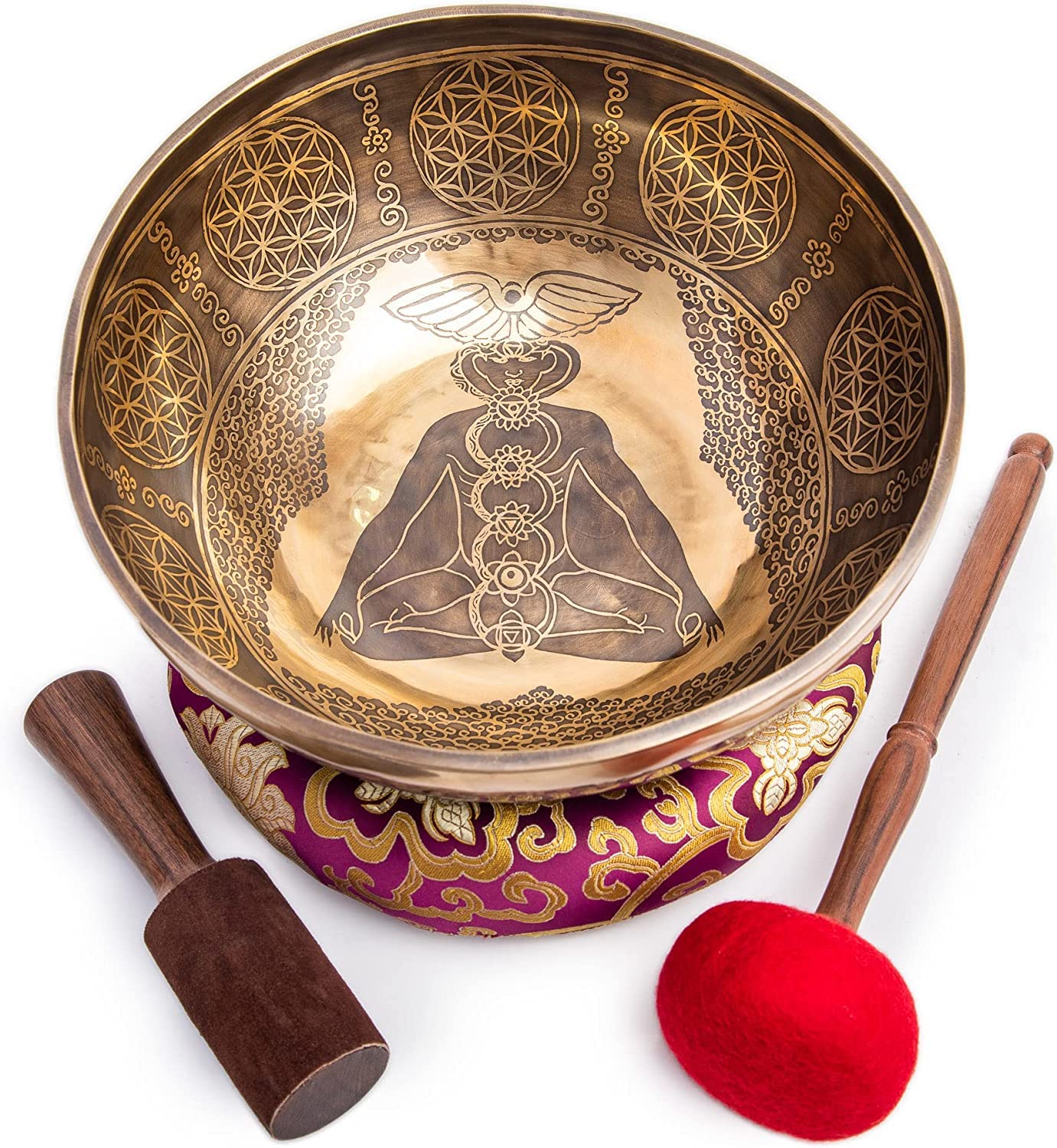 Large Tibetan Singing Bowl Set - Hand Carved 12" Master Healing Professional Grade For Sound Bath Chakra 7 Metal Meditation Yoga By Himalayan Bazaar