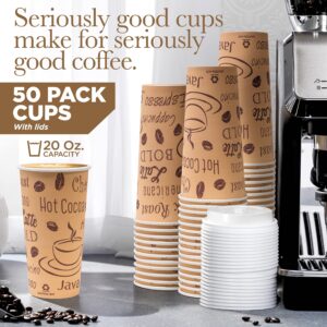 Shop Square 20 oz Paper Travel Mug (50 Pack) - Eco Friendly, Durable Cups with Lids for Hot & Cold Beverages