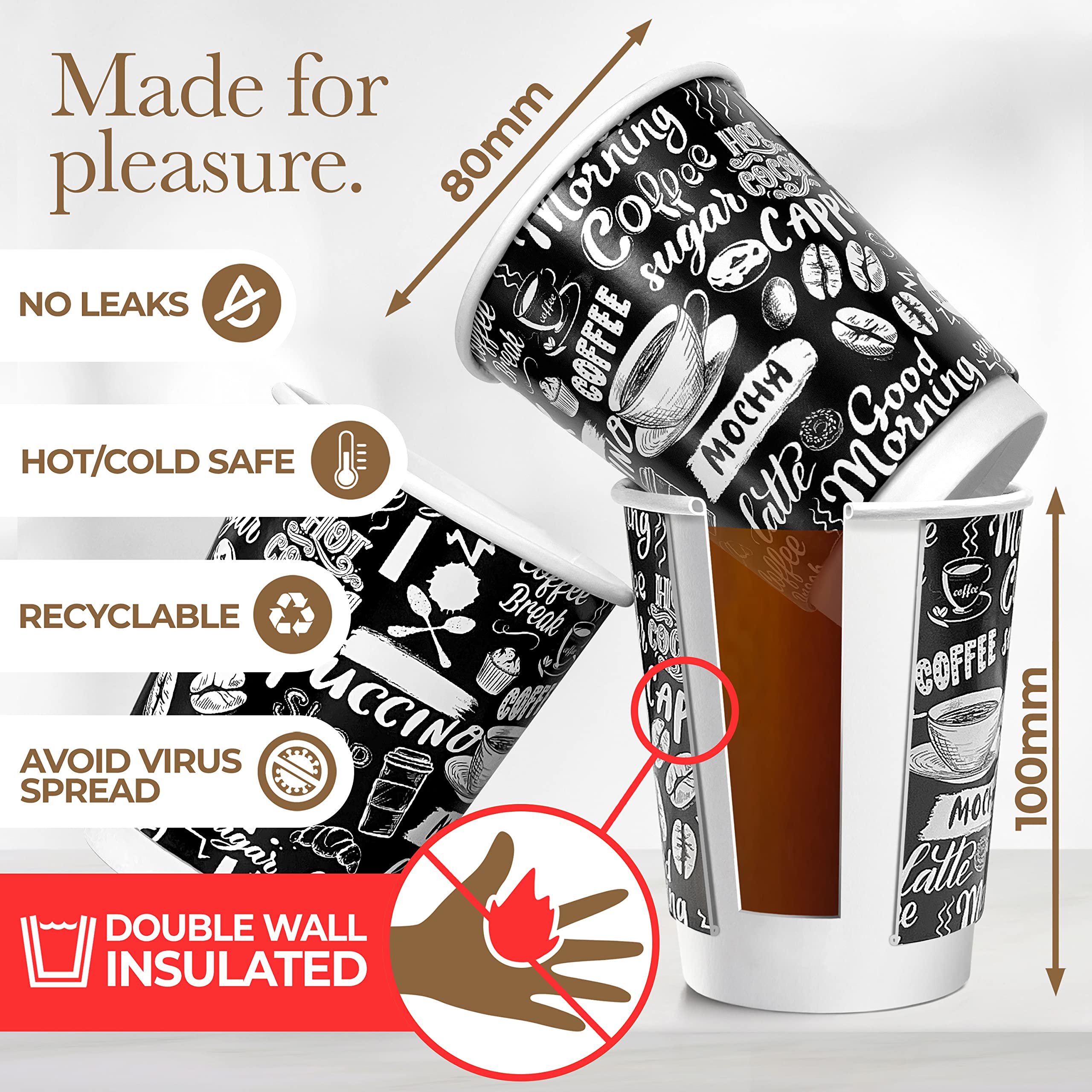 Shop Square 10 Oz Disposable Hot Coffee Cups With Lids - (50 Pack), Heavy Duty Insulated Hot Beverage Paper To Go Coffee Cups For Tea, Hot Chocolate and More- No Sleeve Needed