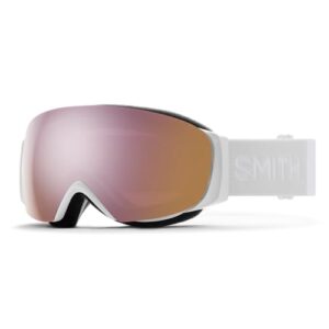 smith i/o mag s goggles with chromapop lens for women – performance snowsports goggles with easy lens change technology for skiing & snowboarding – white vapor + everyday rose gold mirror lens