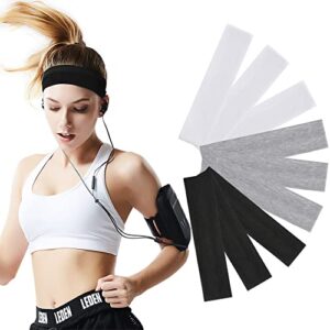 workout headbands for women's hair 9pcs i non slip cotton like headbands for girls 2.5 inch wide i soft elastic cloth athletic sweat bands headbands men