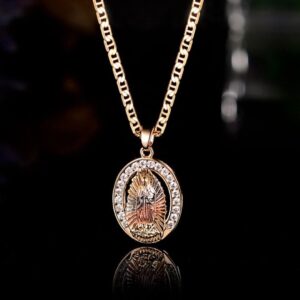 Barzel 18K Gold Plated Three-Tone Crystal Mother Mary Pendant Necklace (24")