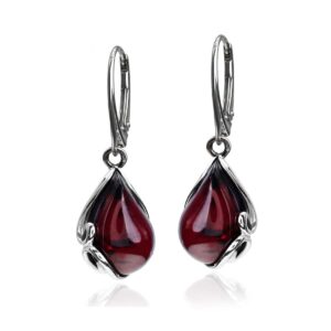 ian and valeri co. black cherry amber sterling silver leverback earrings